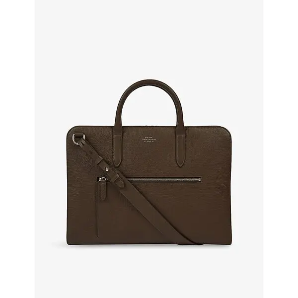 Smythson Ludlow Ultra-slim Leather Briefcase - Dark Olive