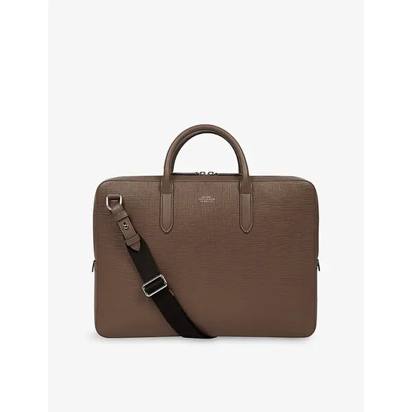 Smythson Panama Large Leather Briefcase - Fawn
