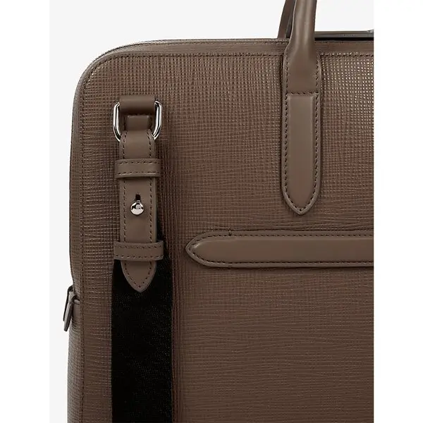 Smythson Panama Large Leather Briefcase - Fawn