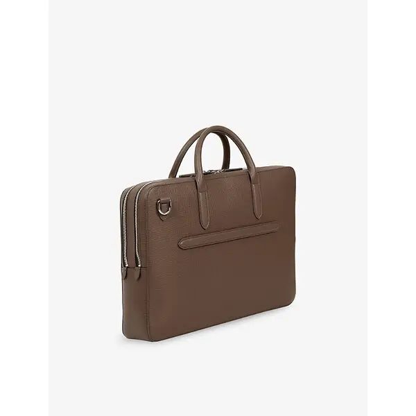 Smythson Panama Large Leather Briefcase - Fawn