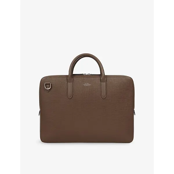 Smythson Panama Large Leather Briefcase - Fawn