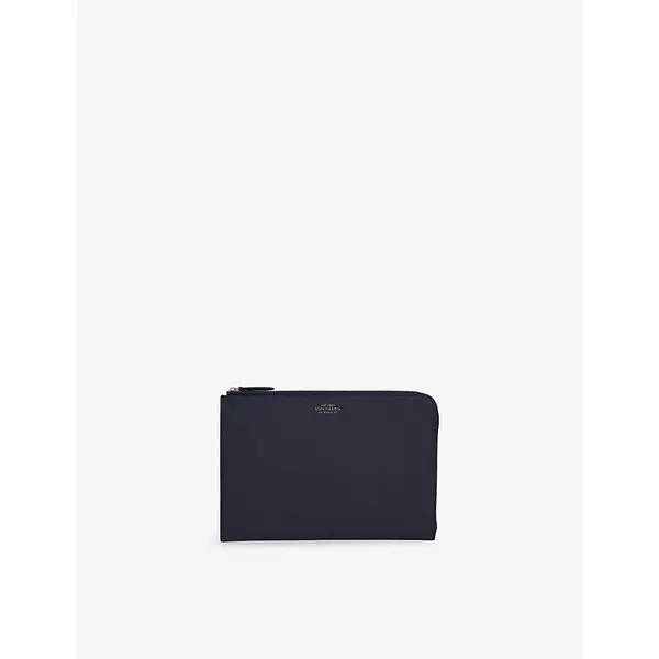 Smythson Panama Leather Slim Pouch - Navy