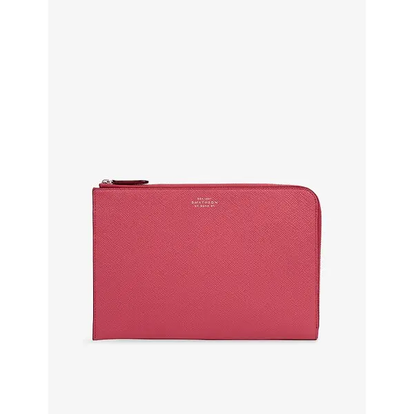 Smythson Panama Leather Slim Pouch - Raspberry