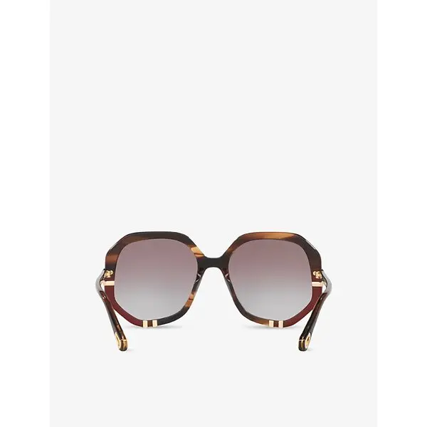 Chloé Eyewear Havana Gold Hexagon Frame Sunglasses NWT ? Chloe Joni CH0022O 008 Gold Octagonal Glasses - US main image 2