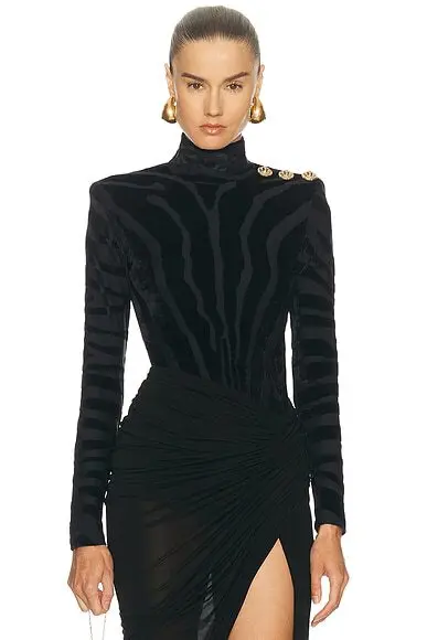 Balmain Buttoned Bouclette Zebra Top