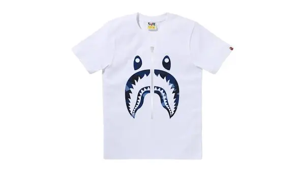A BATHING APE Camo Shark Tee - White Blue