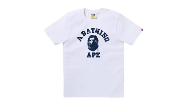 A BATHING APE Camo College Tee Shirt - White Blue