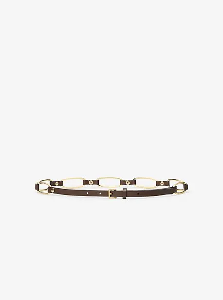 Michael Kors Chain Link Leather Belt - Brown