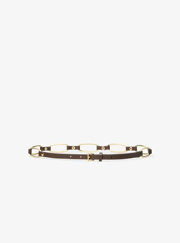 Michael Kors Chain Link Leather Belt - Brown