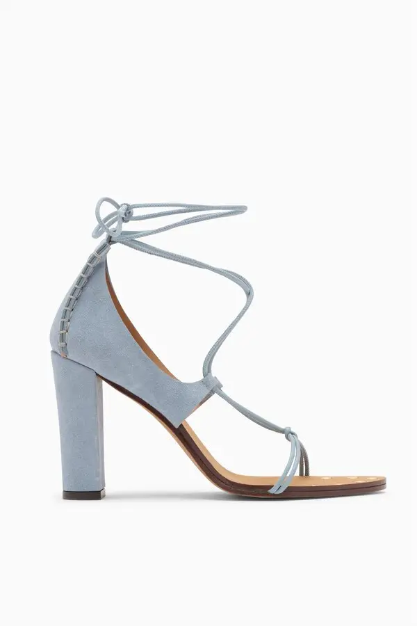 Ulla Johnson Aves Bare High Heel Sandal In Light Blue Suede - Stone