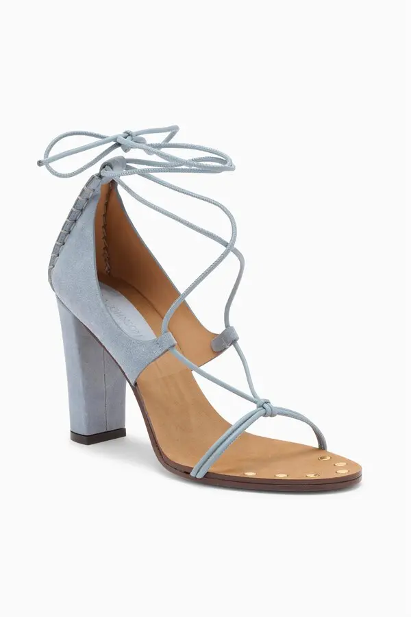 Ulla Johnson Aves Bare High Heel Sandal In Light Blue Suede - Stone