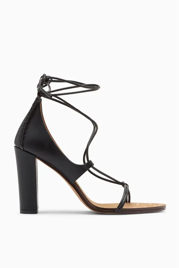 Ulla Johnson Black Vachetta Leather Lace-up Block Heel Sandals - Noir