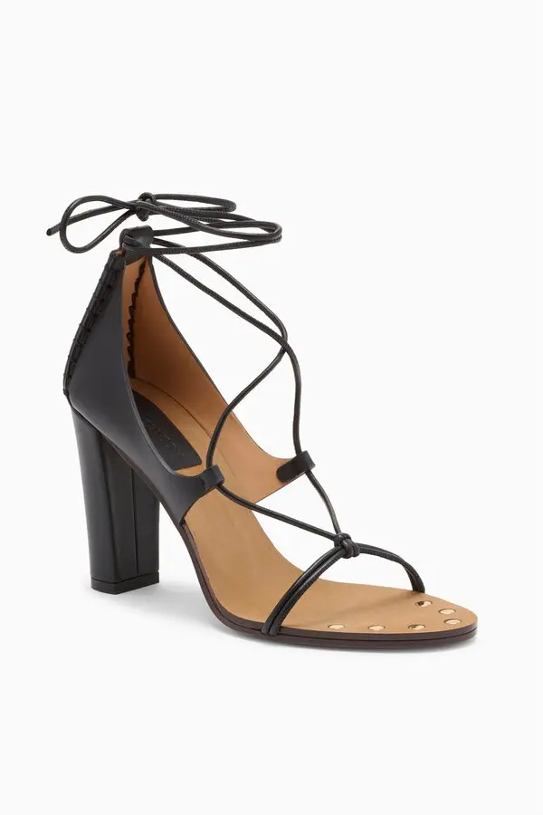 Ulla Johnson Black Vachetta Leather Lace-up Block Heel Sandals - Noir