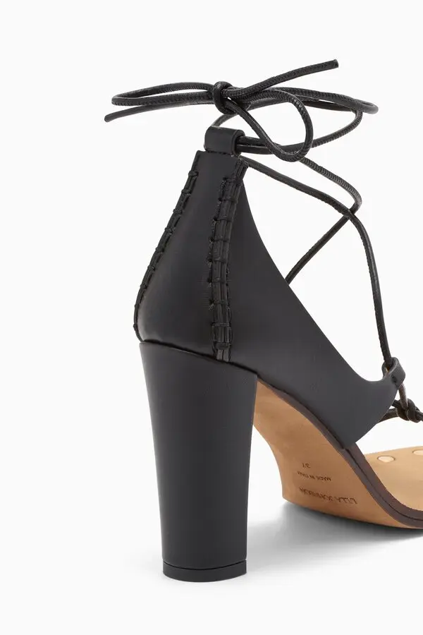 Ulla Johnson Black Vachetta Leather Lace-up Block Heel Sandals - Noir