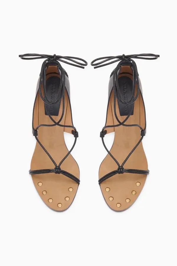 Ulla Johnson Black Vachetta Leather Lace-up Block Heel Sandals - Noir