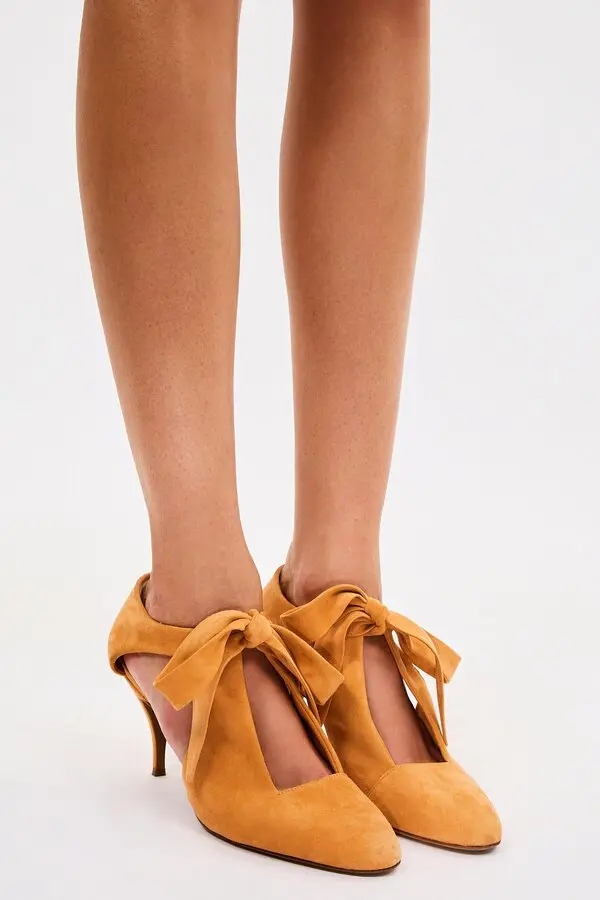 Ulla Johnson Ingrid Suede Bow Pump - Ginger