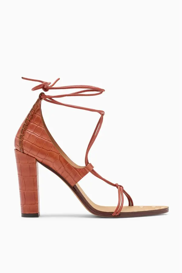 Ulla Johnson Aves Bare High Heel Sandal In Croc Embossed Leather - Redwood