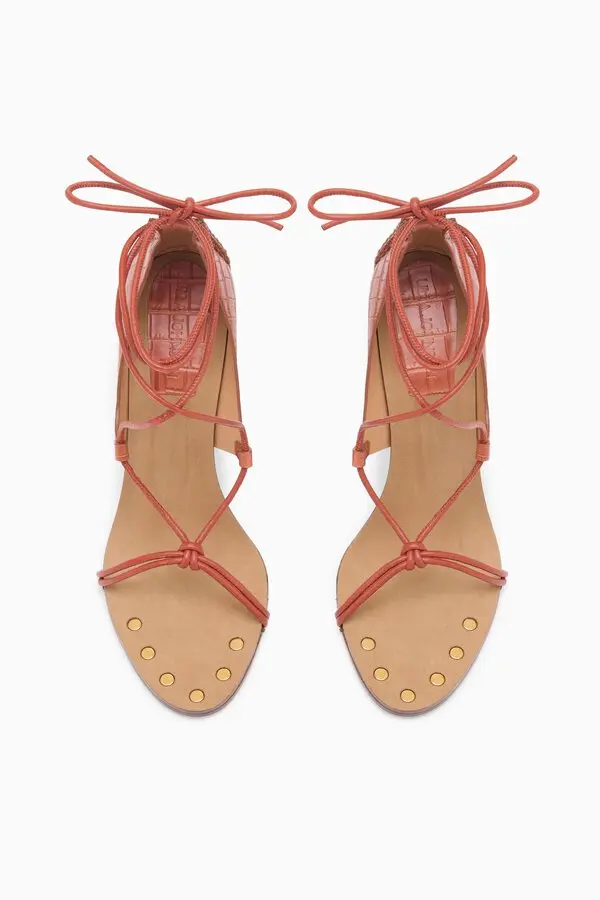 Ulla Johnson Aves Bare High Heel Sandal In Croc Embossed Leather - Redwood