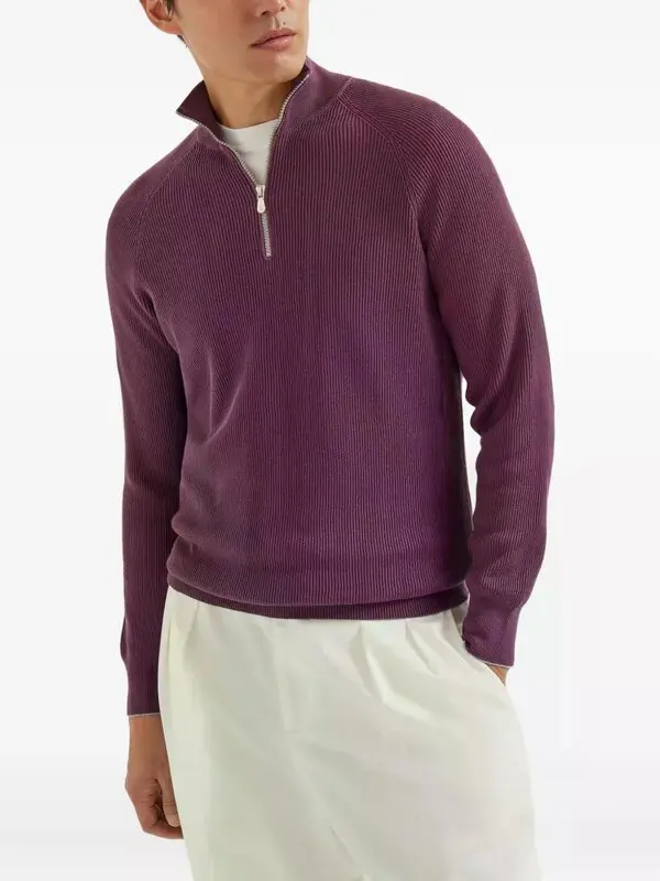 Brunello Cucinelli Ribbed Cotton Sweater - Purple