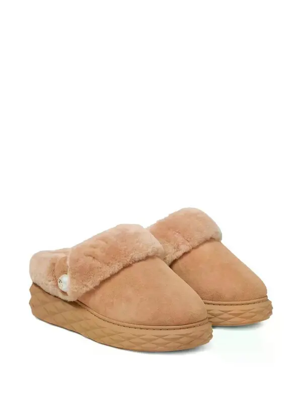 JIMMY CHOO Diamond Maxi Mules With Fur Trim - Neutrals