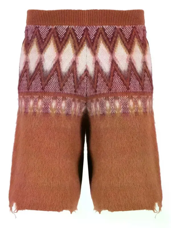 LANEUS Knitted Diamond-pattern Shorts