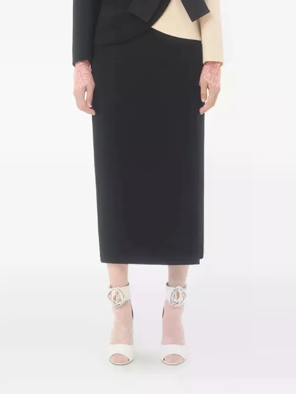 Valentino Garavani Wool Crepe Midi Skirt - Black