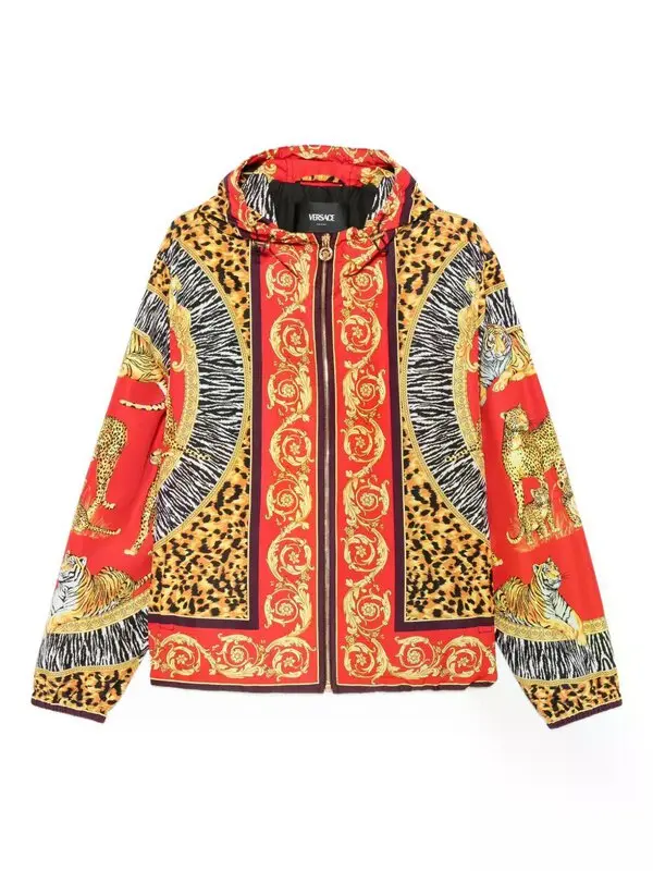 Versace Animalier Zip-up Hooded Jacket - Red
