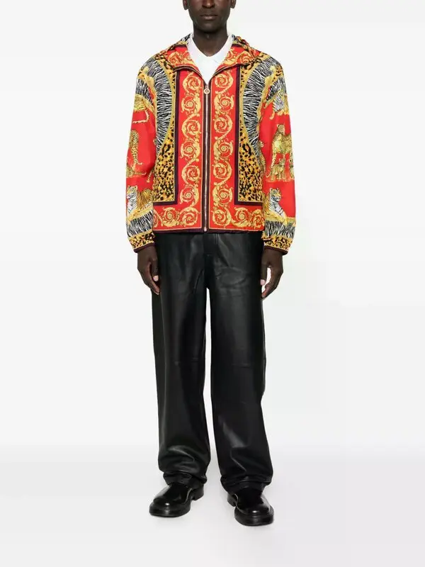 Versace Animalier Zip-up Hooded Jacket - Red
