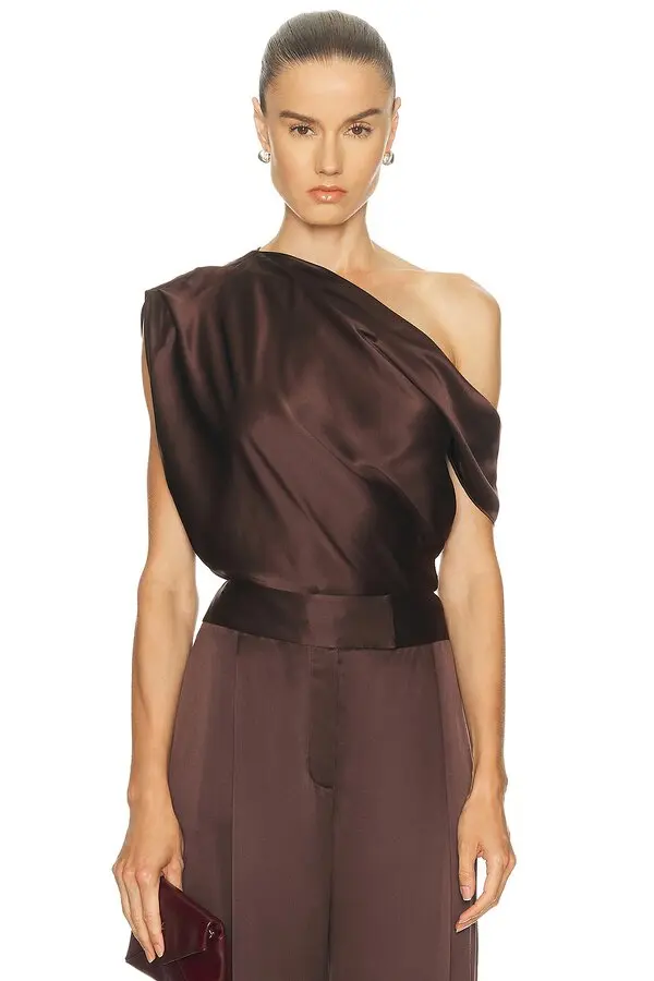 THE SEI Asymmetrical Drape Top - Cocoa