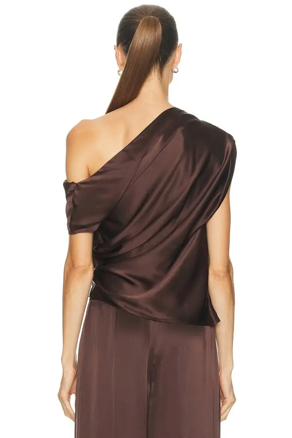 THE SEI Asymmetrical Drape Top - Cocoa