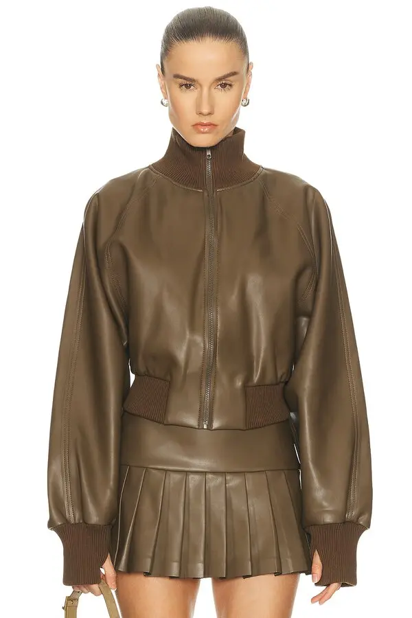 Norma Kamali Oversized Turtleneck Bomber Jacket - Bark