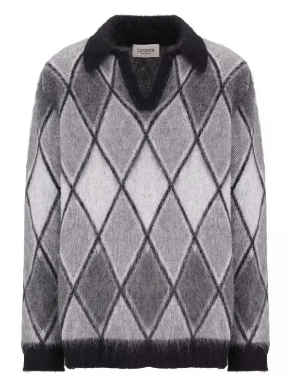 LANEUS Diamond-pattern Knitted Sweater - Grey