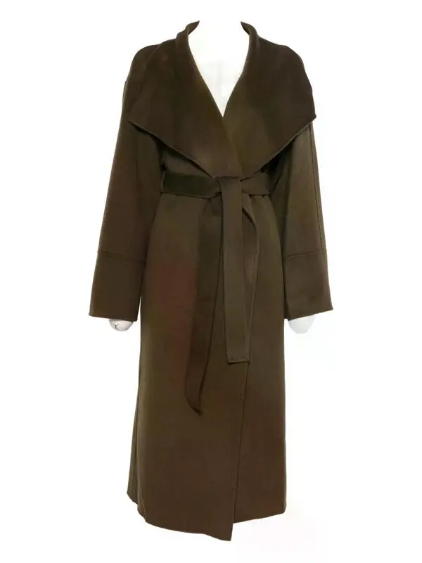 Soft Goat Long Belted Coat With Wide Lapels - Brown