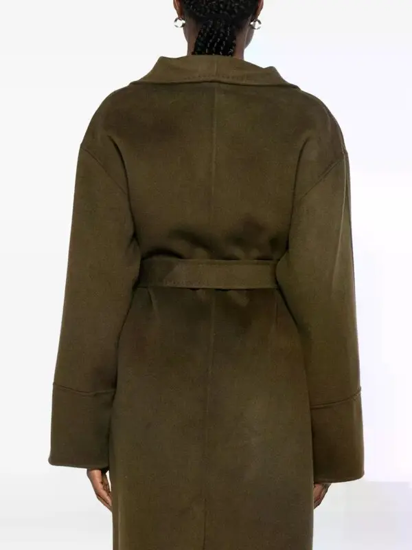 Soft Goat Long Belted Coat With Wide Lapels - Brown