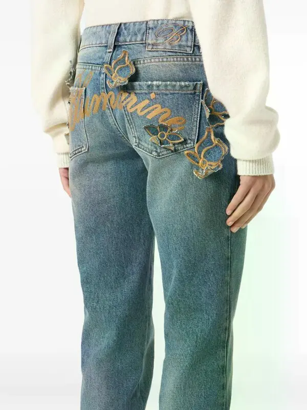 Blumarine Floral Embroidered Flared Jeans