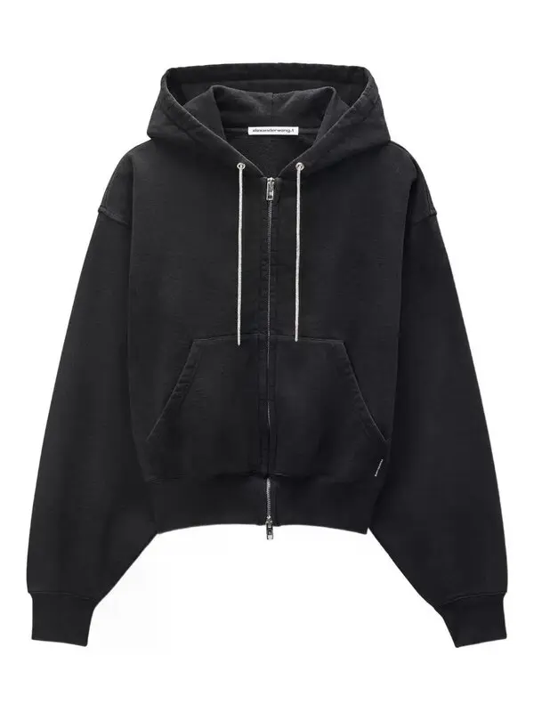 Alexander Wang Rhinestone-drawcord Zip-up Hoodie - Black