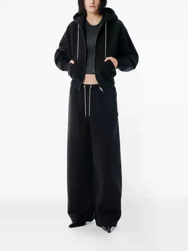 Alexander Wang Rhinestone-drawcord Zip-up Hoodie - Black