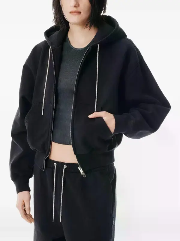 Alexander Wang Rhinestone-drawcord Zip-up Hoodie - Black