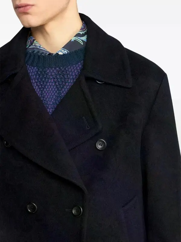 Etro Jacquard Double-breasted Pea Coat - Blue