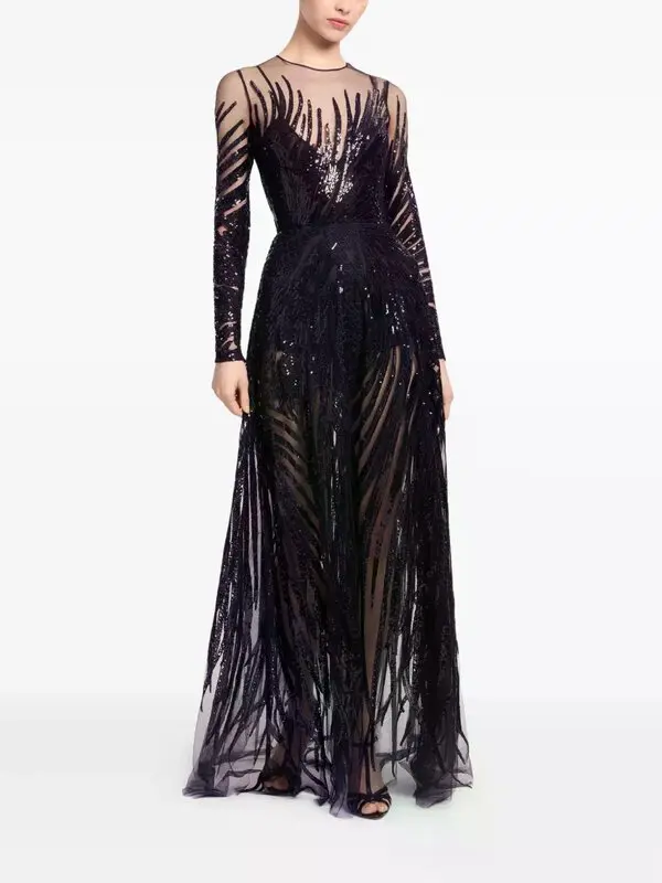 Elie Saab Sequin Tulle Maxi Dress