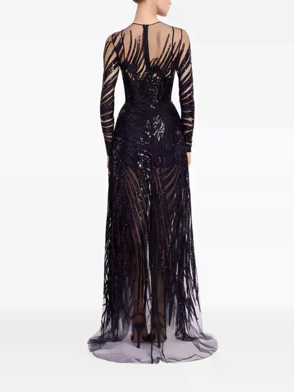 Elie Saab Sequin Tulle Maxi Dress