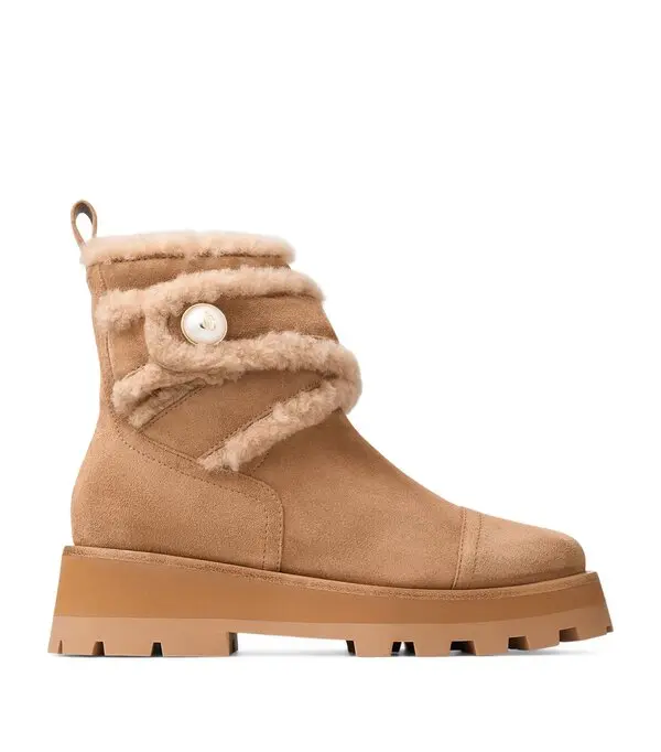 JIMMY CHOO Meena Suede Shearling Boots - Beige