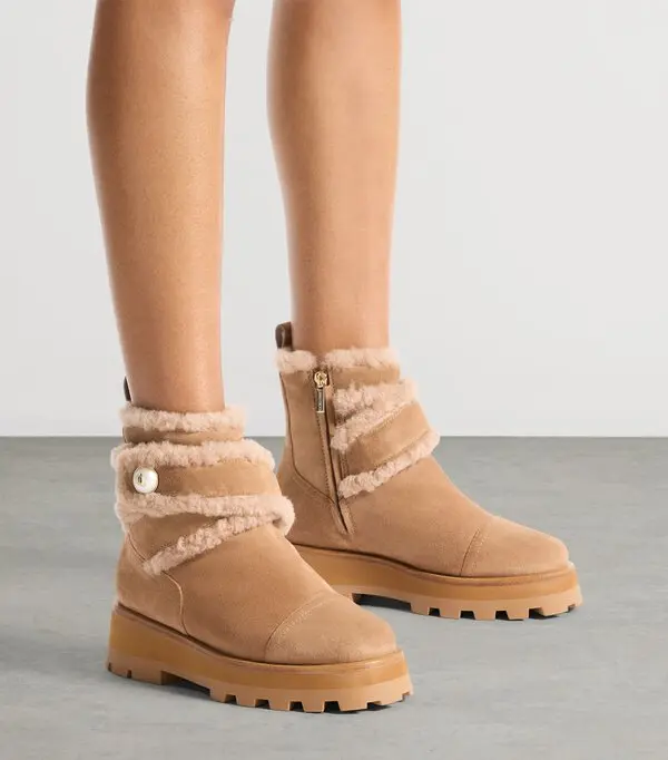 JIMMY CHOO Meena Suede Shearling Boots - Beige