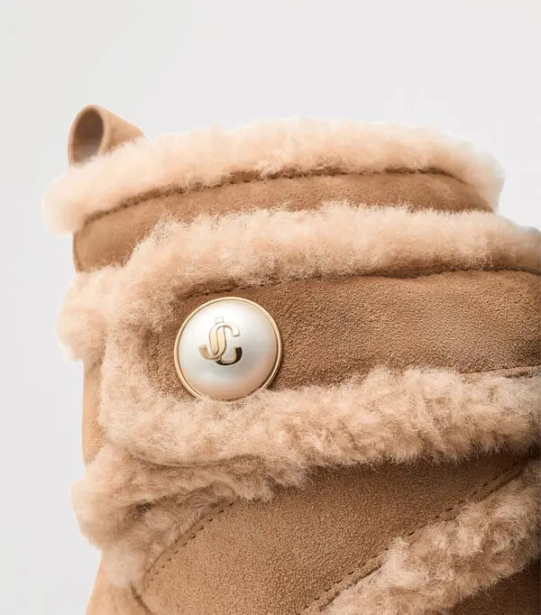 JIMMY CHOO Meena Suede Shearling Boots - Beige