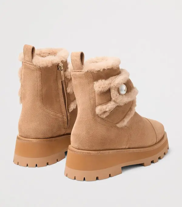 JIMMY CHOO Meena Suede Shearling Boots - Beige