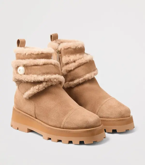 JIMMY CHOO Meena Suede Shearling Boots - Beige