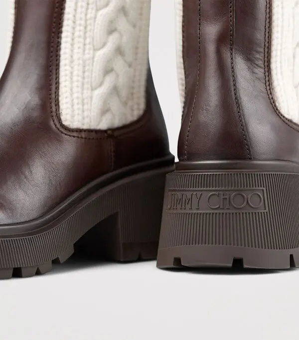 JIMMY CHOO Tamia 70 Leather And Knit Boots - Brown