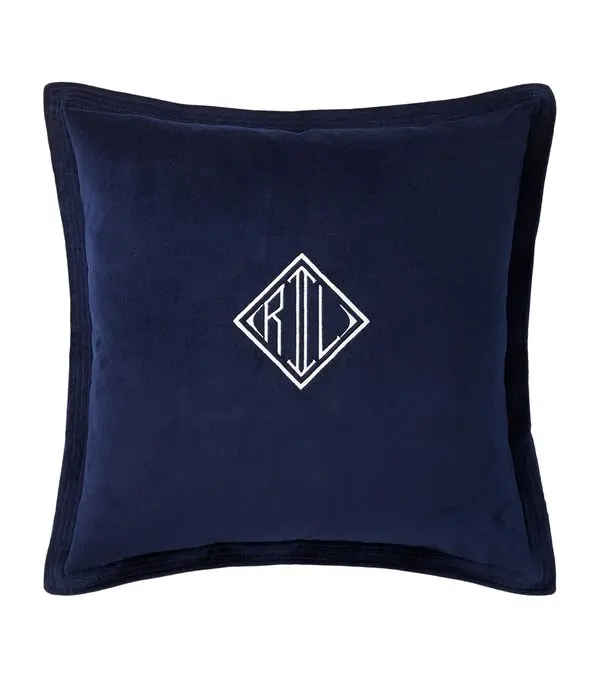 Ralph Lauren Velvet Monogram-embroidered Cushion - Navy