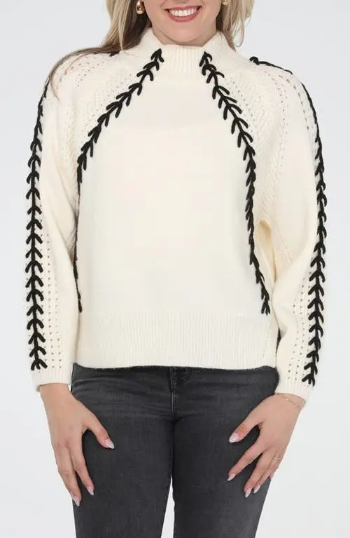 RAIN AND ROSE Whipstitch Mock Neck Sweater - Ivory