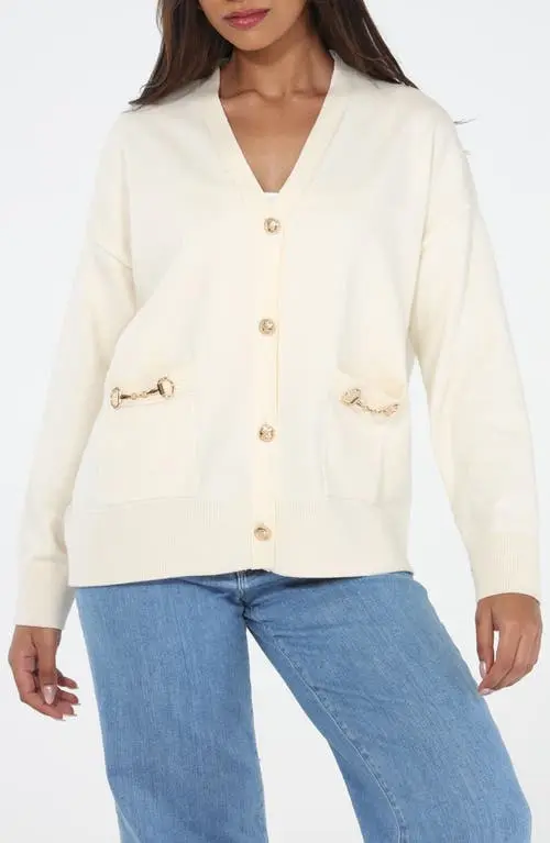 RAIN AND ROSE V-neck Button Cardigan - Ivory